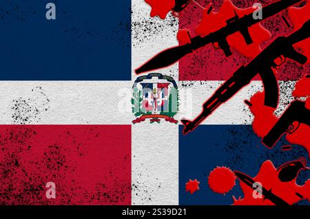 Dominican Republic flag and various weapons in red blood. Concept for ...
