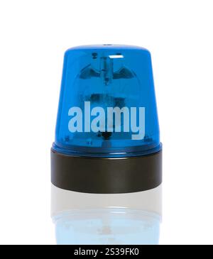 blue rotating beacon isolated on white background. blue rotating beacon ...