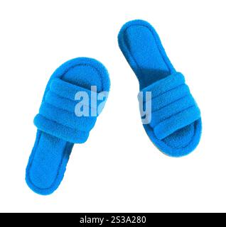 Warm slippers on a white background. Home shoes made of genuine leather ...