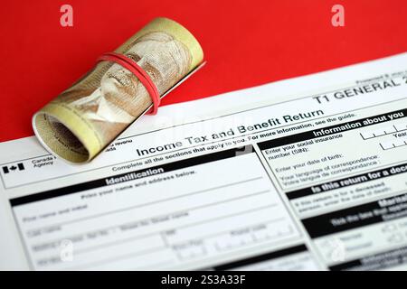 Canadian T1 General tax form Income tax and benefit return lies on ...