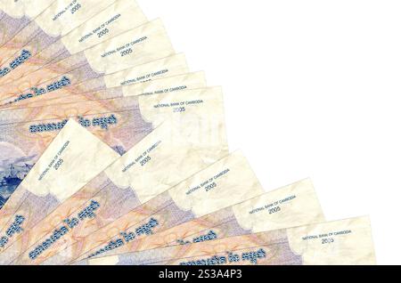 1000 Cambodian riels bills lies isolated on white background with copy ...