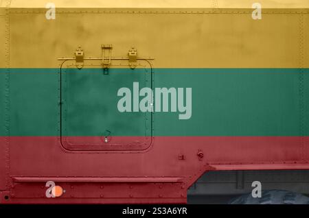 Lithuania flag depicted on side part of military armored helicopter ...