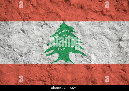 Lebanon flag depicted in paint colors on old obsolete messy concrete ...