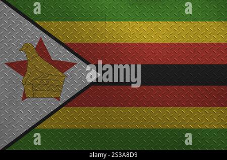 Zimbabwe flag depicted on metal doors of shipping cargo container ...