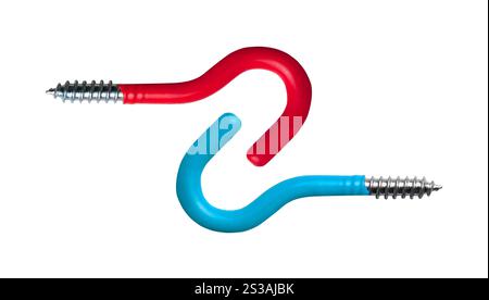 blue and red screws forming the shape of a question mark isolated on ...