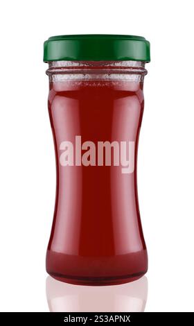 Jar of tasty raspberry jam on white background Stock Photo - Alamy