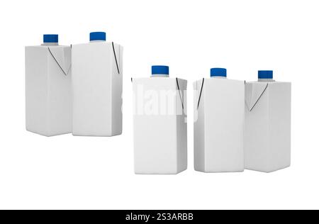three blank tetra-brick packaging isolated on white background. three ...
