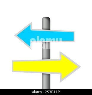 3D illustration of two road signs pointing to opposite directions. on ...