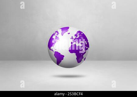 World globe, purple earth map, floating over a white background. 3D ...