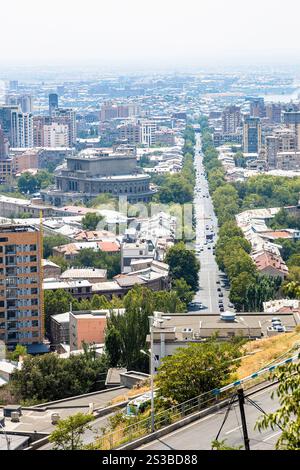 above view of Kentron district in Yerevan city from Cascade stairways ...