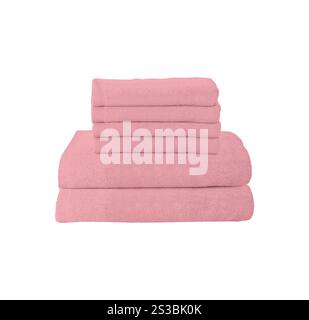 Clean folded towels on white background, space for text Stock Photo - Alamy