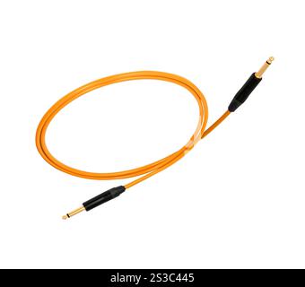 Guitar audio jack with blue cable isolated on white background. Guitar ...