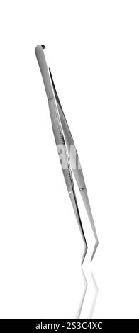 Medical forceps with curved ends on an isolated white background ...