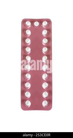 pink pills in package isolated on white background Stock Photo - Alamy
