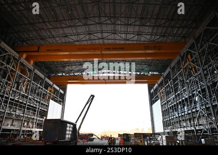 Workers in the new Janet Harvey ship build hall during a visit by ...