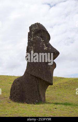 Half buried Moai (monolithic statues) at Rano Raraku, the quarry where ...