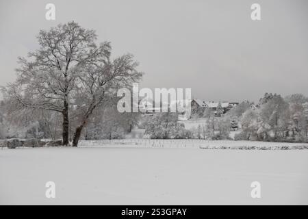 Schneebedeckte Landschaft und Feldwege in Aachen am 9. Januar 2025 ...