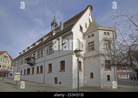 Town hall with spire, Langenau, Alb-Donau district, Swabian Alb, Baden ...