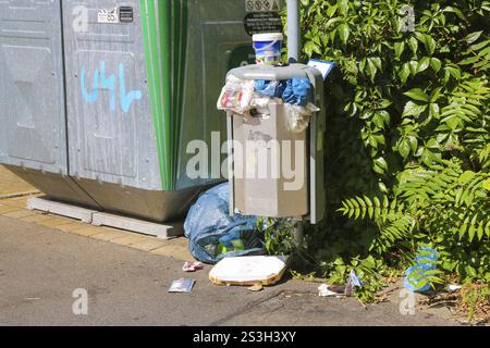 Littering, littering of public spaces, overflowing rubbish bin, public ...