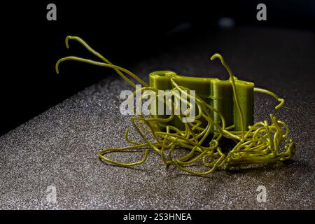 spaghetti failure on a 3D printer caused by high temperatures turning ...