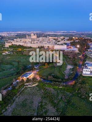Aerial panorama view of the town of Mdina fortress in Malta also called ...