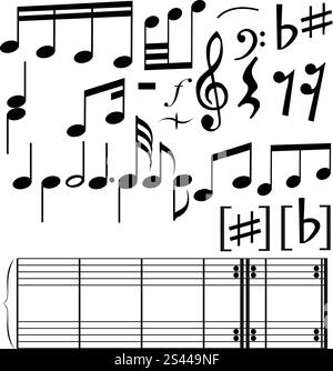 Set of music element symbols, Clefs, Notes, Rests etc. Symbols for ...