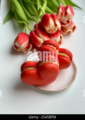 Red hearts on a plate close-up. Valentine's Day Stock Photo - Alamy