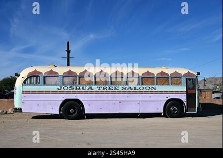 Old hippie bus of the Joshua Tree Saloon, Joshua Tree, California, USA ...