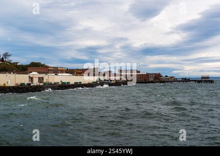 The Port Townsend Waterfront along Port Townsend Bay on a cloudy ...