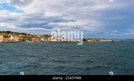 The Port Townsend Waterfront along Port Townsend Bay on a cloudy ...