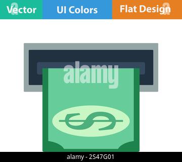 Banknote sliding from atm slot icon. Stencil in blue and yellow tone ...