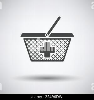 Pharmacy shopping cart icon on gray background, round shadow. Vector ...