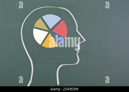 Human brain graph with colorful chart on blackboard Stock Photo - Alamy