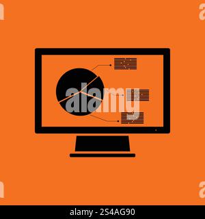 Monitor with analytics diagram icon. Orange background with black ...