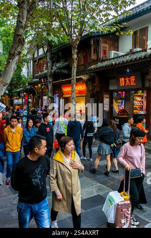 Chengdu, China, Sichuan, Large Crowd of People, Walking, Riding, Street ...