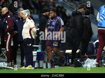 Bordeaux Begles' Toma Taufa leaves the pitch after being shown a red ...