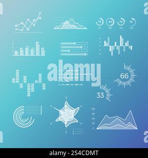 Linear charts, graphs and progress bar. Vector line diagram ...