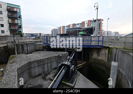 UK. Portishead Marina hydraulic lock gates. Picture credit Robert ...