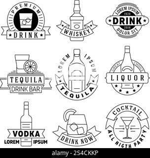 Alcohol drinks vector emblems, badges, logo set. Alcohol beverage ...