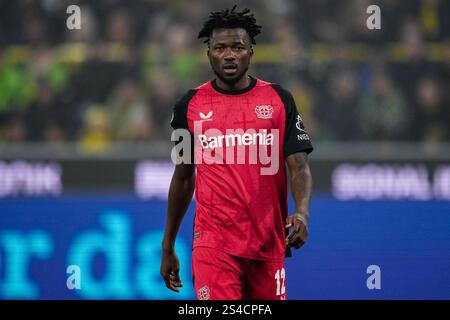 DORTMUND - Edmond Tapsoba of Bayer 04 Leverkusen during the Bundesliga ...