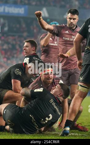 Munster's Dian Bleuler after scoring their side's first try during the ...