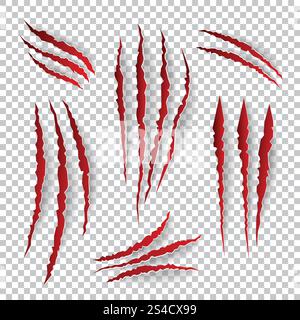 Realistic claw scratches. Vector set on plaid background. Scratch claw ...