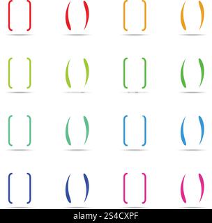 Color curly brackets, braces vector set. Multicolored parenthesis for ...