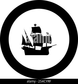 Medieval ship icon black color in round circle vector I Stock Vector ...