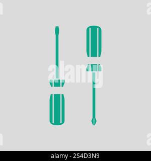 Screwdriver icon. Gray background with green. Vector illustration Stock ...