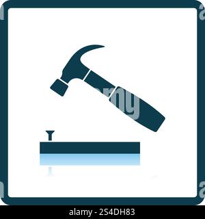 Icon Of Hammer Beat To Nail. Shadow Reflection Design. Vector ...