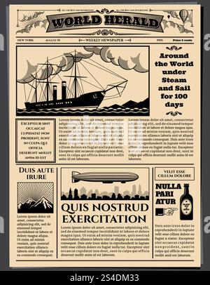 Vintage newspaper mockup. Retro newsprint pages, tabloid magazine and ...