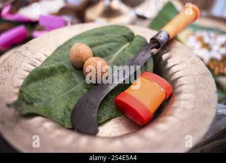 Assamese traditional food Tamul-paan (areca nut and betel leaves) at a ...