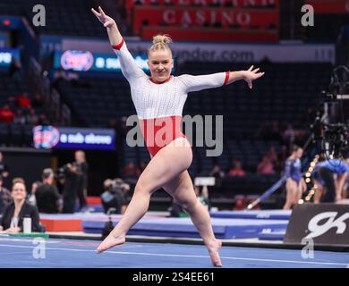 Arkansas gymnast Joscelyn Roberson on the balance beam during an NCAA ...