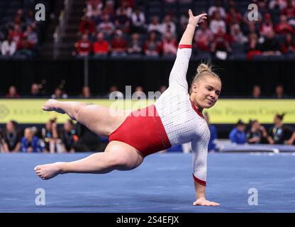 Arkansas gymnast Joscelyn Roberson on the balance beam during an NCAA ...